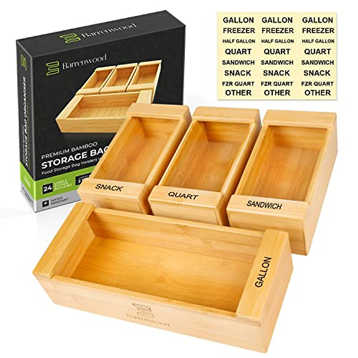 Barrenwood Ziplock Bag Storage Organizer, Storage Bag Organizer, 4 Separate Baggie Organizer, Ziplock Bag Storage Organizer for Kitchen Drawer, Compatible with Gallon, Quart, Sandwich & Snack Variety Size Bags