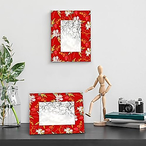 Yzrwebo Ethnica Floral 4x6 Picture Frame Red Background Wood Photo Frames High Transparent Horizontal and Vertical Tabletop Display or Wall Mounting for Family Home Gallery Office