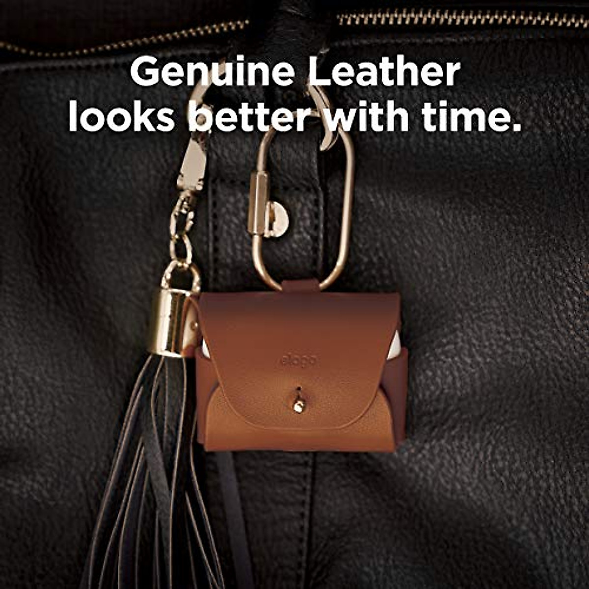 elago Leather Case Compatible with AirPods Pro 2 Generation and AirPods Pro Case - Genuine Leather case with Keychain, Luxurious Colors, Brass Ring Holder, Great Protection (Brown)