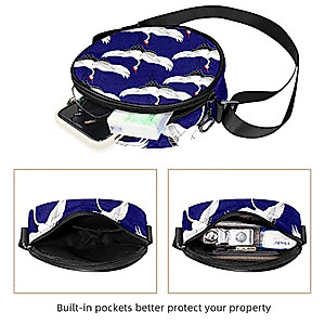 Crane Birds Pattern Crossbody Bag for Women Teen Girls Round Canvas Shoulder Bag Purse Tote Handbag Bag