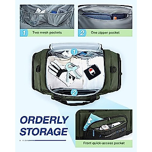 Gym Bag for Men & Women, BAGSMART Sports Travel Duffel Bag Carry-on Bag, Lightweight Weekend Overnight Bag with Shoe Compartment & Wet Pocket, Water-resistant Workout Duffle Bag for Travel Gym -Green