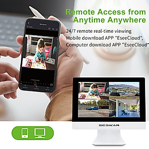 SEBIKAM Wireless Security Camera System with 10.1" HD Monitor, 10CH Expandable Home Surveillance System, IP66 Weatherproof 4pcs 2K/3MP Indoor Outdoor Cameras, Night Vision, Motion Detection (No HDD)