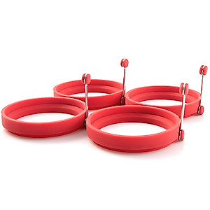 Nuwave Silicone Egg Rings, PFAS Free, Food-Grade, 4 Pcs, Non-Stick, 4”W x 0.75”D, Perfect Sized Eggs, Omelets, Mini Pancakes, Works on Frying Pans, Griddles & Electric Skillets, Oven & Dishwasher Safe