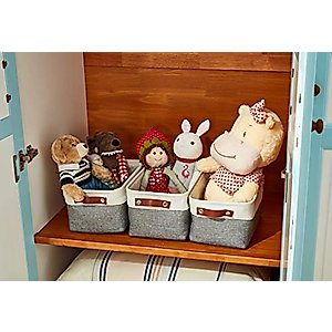 DECOMOMO Foldable Storage Bin (LARGE-Grey and White 15 x 11 x 9.5" - 3 Pack and Small 11.8 x 8 x 6-6 Pack) Collapsible Sturdy Cationic Fabric Storage Basket Cube W/Handles for Organizing Shelf Nurse