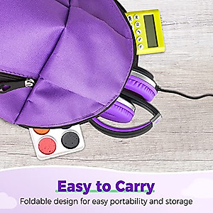 rockpapa I20 Foldable Kids Headphones with Microphone for School, Wired On-Ear Boys Girls Childrens Students Headphones Plug in for Tavel Laptop Computer PC Tablet CD DVD TV Black Purple