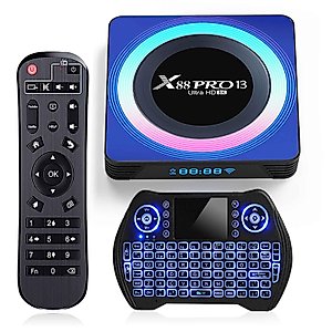 Android 13.0 TV Box 4GB 32GB X88 Pro 13 Android TV Box 2024 RK3528 8K Smart TV Box with WiFi 6 2.4G/5.8G USB 3.0 BT 5.0 HDR 10+ with Mini Backlit Keyboard