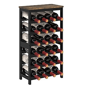 MOGELAFOO 6 Tier Bamboo Wine Rack Freestanding Floor, 24 Bottles Wine Storage Shelves with Table Top, Stackable Wine Display Rack for Kitchen, Bar, Dining Room, Rustic Brown and Black