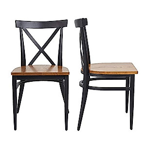 LUCKYERMORE Black Metal Dining Chairs Set of 2 Heavy Duty Kitchen Chairs Fully Assembled for Restaurant Solid Wood Seat X Back Cafe 450lbs Weight Capacity, Farmhouse Mid Century Morden Dining Chair