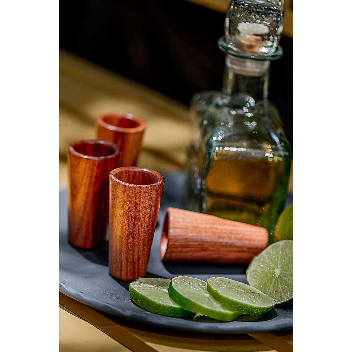 MEXTEQUIL - Wooden Tequila Shot Glasses - Set of 4 - Authentic Mexican Tequila Shot Glasses - Artisanal - handmade - 1.5 oz - Granadillo Wood - Eco-Friendly