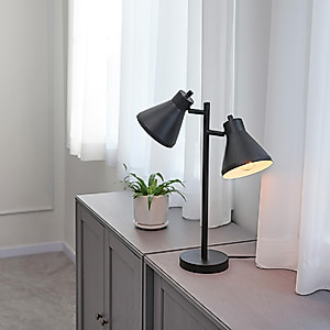 Novogratz x Globe Electric 52999 18" 2-Light Desk Lamp, Matte Black, On/Off Rotary Switch on Each Shade, Pivoting Lamp Heads, Industrial, Home Office Accessories, Desk Lamps for Home Office