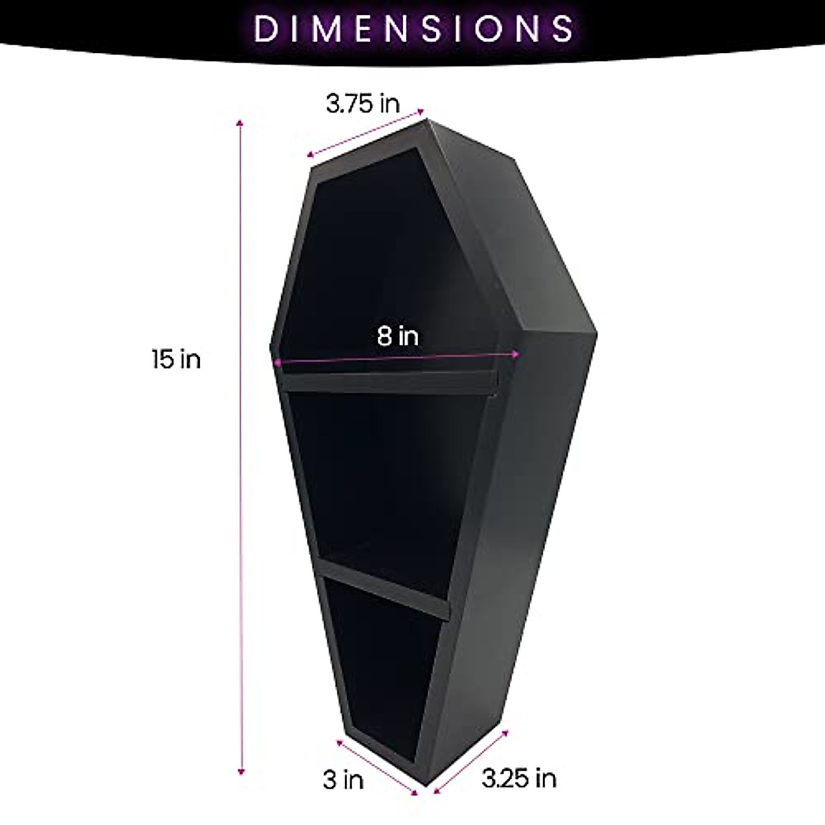Spooky Looky Life Coffin Shelf - The Original Multiple Colors and Looks All in 1 Shelf Design - Unique Gothic Decor for The Home - Wooden Black Floating Wall Or Table top Shelf - 15" Tall by 8" Wide