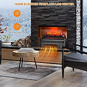 Tangkula 23" Electric Fireplace Log Heater, 1400 W Freestanding Electric Fireplace Stove Insert w/Realistic Flame, Ember Bed, Adjustable Brightness, Overheat Protection, 6H Timer, Remote Control