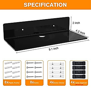 VZINO Small Adhesive Wall Shelf Set of 4, No Drill Acrylic Floating Shelves for Expand Space, Preppy Room Decor, Small Display Shelf for Smart Speaker /Action Figures with Cable Organizer