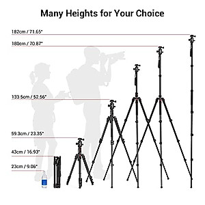 SmallRig 71" Camera Tripod, Foldable Aluminum Tripod & Monopod, 360°Ball Head Detachable, Payload 33lb, Adjustable Height from 16" to 71" for Camera, Phone-3935