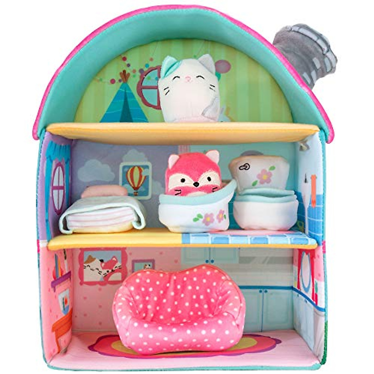 Squishville by Squishmallow Fifi’s Cottage Townhouse, 2” Blair and Fifi Soft Mini-Squishmallow and 4 Plush Furniture Accessories, Irresistibly Soft Toys, 3 Floors to Explore, Amazon Exclusive