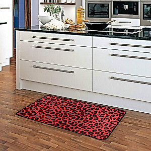 Red Leopard Print Cheetah Kitchen Mat Rugs Cushioned Chef Soft Non-Slip Floor Mats Washable Doormat Bathroom Runner Area Rug Carpet,39" X 20"