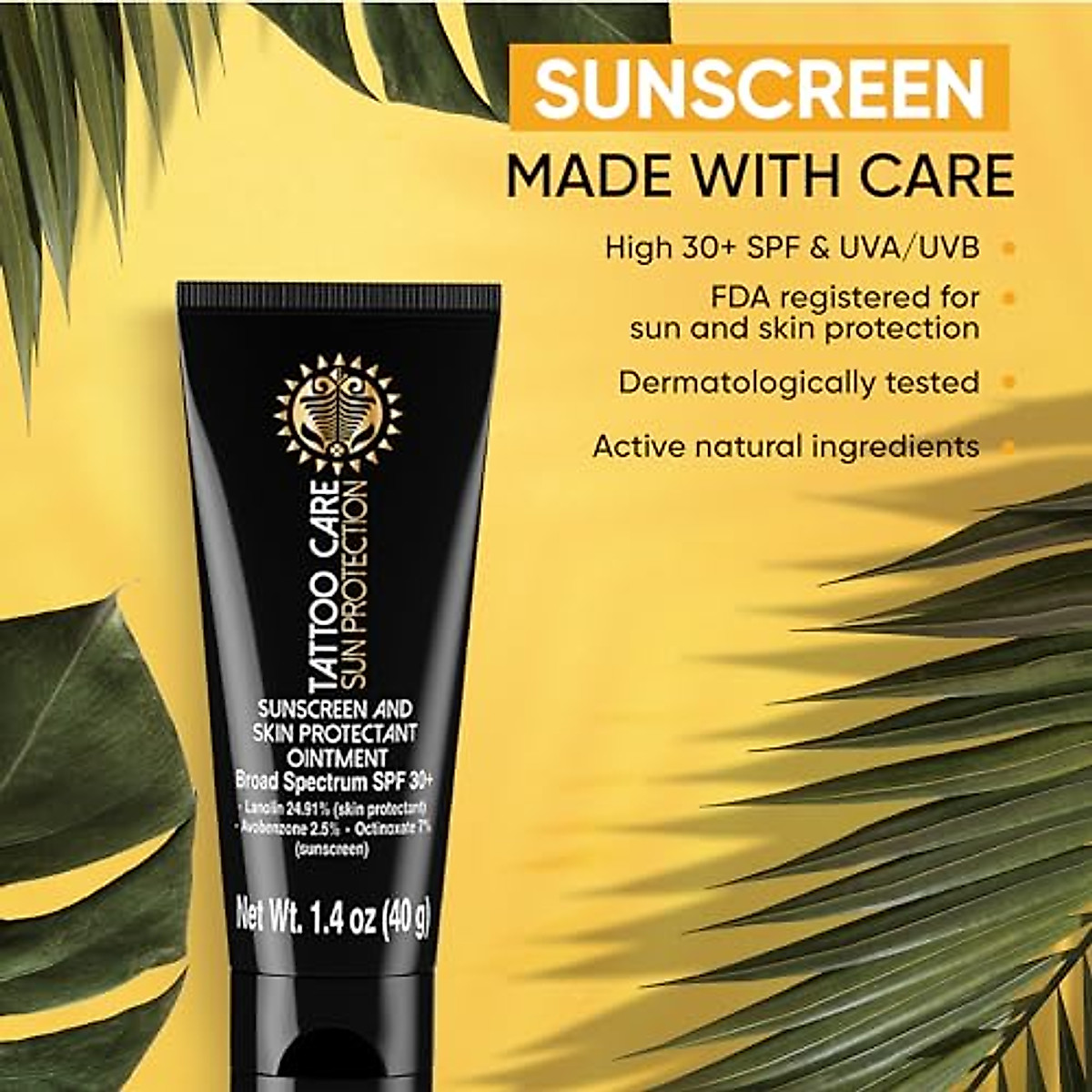 Makra Tattoo Care Sunscreen – SPF 30+ All Natural Tattoo Sun Protection - UVA/UVB Protection - Deeply Moisturizes and Protects Ink Against Fading - Enhances Colors, Water Resistant - 1.35 Oz/40 g