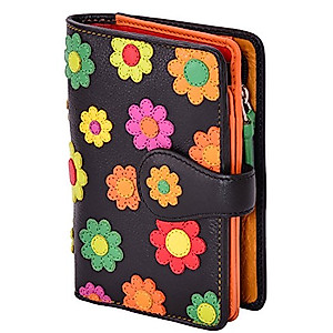 Visconti Spanish DS-82 Womens Floral Multi Colored Bifold Wallet DAISY COLLEC. - Black Multi, Medium