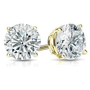 Diamond Wish 1/6 Carat Diamond Round Stud Earrings in 14k Yellow Gold (I1-I2, cttw) 4-Prong Basket Screw Back