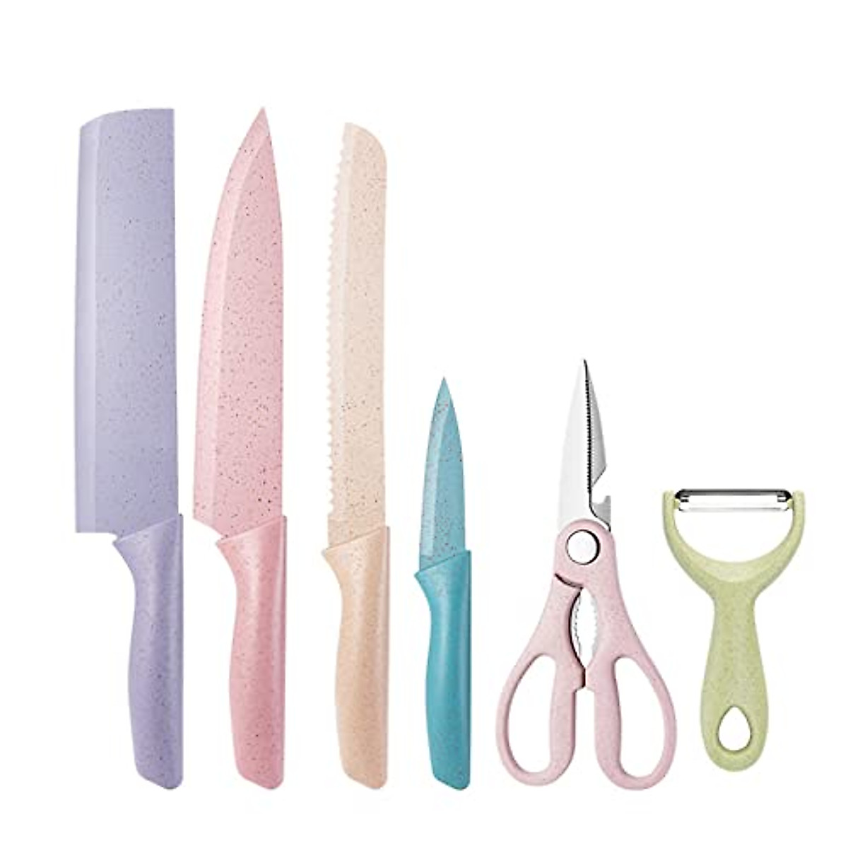 CHUYIREN Knife Set, Colorful Kitchen Knife Set 6 PCS, High Carbon Stainless Steel Cute Knife Set with Non-Stick Coating for Cooking, Camping, RV Travel, and Dorm,Gift Box