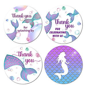 Mermaid 40 Thank You for Celebrating Stickers, 2 Inch Big Round Glossy Labels, Theme for Baby Shower, Birthday, Wedding, Bridal Shower, Great for Party Favors, Tags, Games and Supplies. Made in USA
