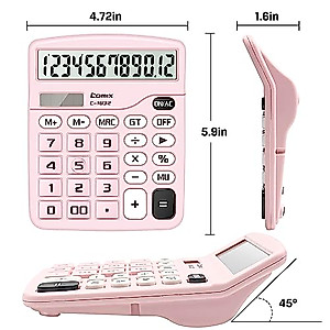 Comix Desktop Calculator 12 Digit with Large LCD Display and Big Button, 12 Digits Baisc Calculator, Solar Battery Dual Powered, for Office Home School C-1832(Pink)