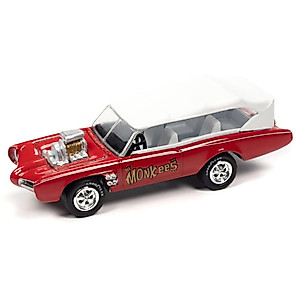 Monkeemobile Red with White Top and Interior The Monkees with Collectible Tin Display Silver Screen Machines Series 1/64 Diecast Model Car by Johnny Lightning JLDR018-JLSP333