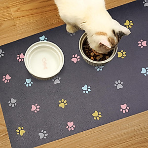 Yetstock Absorbent Pet Feeding Mat for Food and Water No Stains Quick Dry Mat for Dog Cat Bowl, Dark Paw Large16x24 Inches