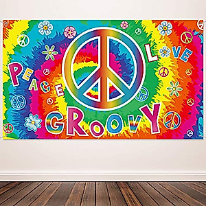 60's Carnival Groovy Decoration Banner Hippie Theme Party Photography Background 60's Party Scene Setters Groovy Wall Decoration Kit Peace and Love for Large Party Supplies 72.8 x 43.3 Inch