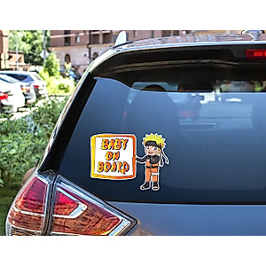 Baby on Board Sign Super Funny Cartoon Sticker to Caution Drivers by Placing Warning Decals on Car Accessories Windows Bumpers for Safety Measures Perfectly Designed Anime in |5" Height X 7" Width|