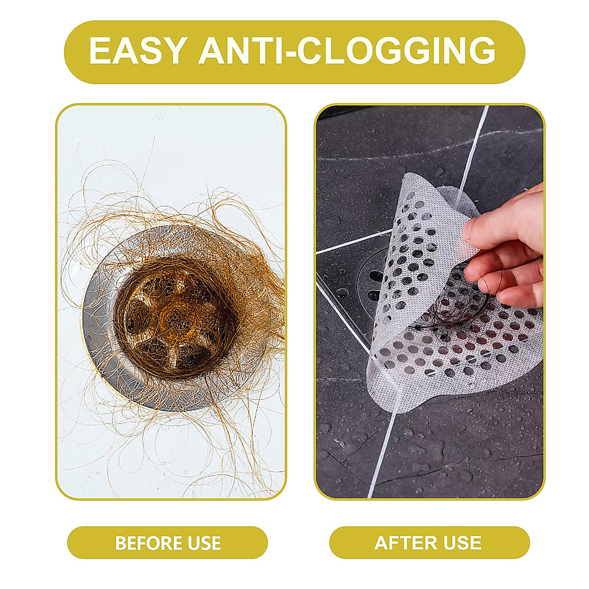 40 PCS Disposable Shower Drain Hair Catcher Mesh Stickers, Disposable Square Hair Drain Catcher, Floor Drain Covers Sticker for Bathroom, Laundry, Bathtub, Kitchen, Sink