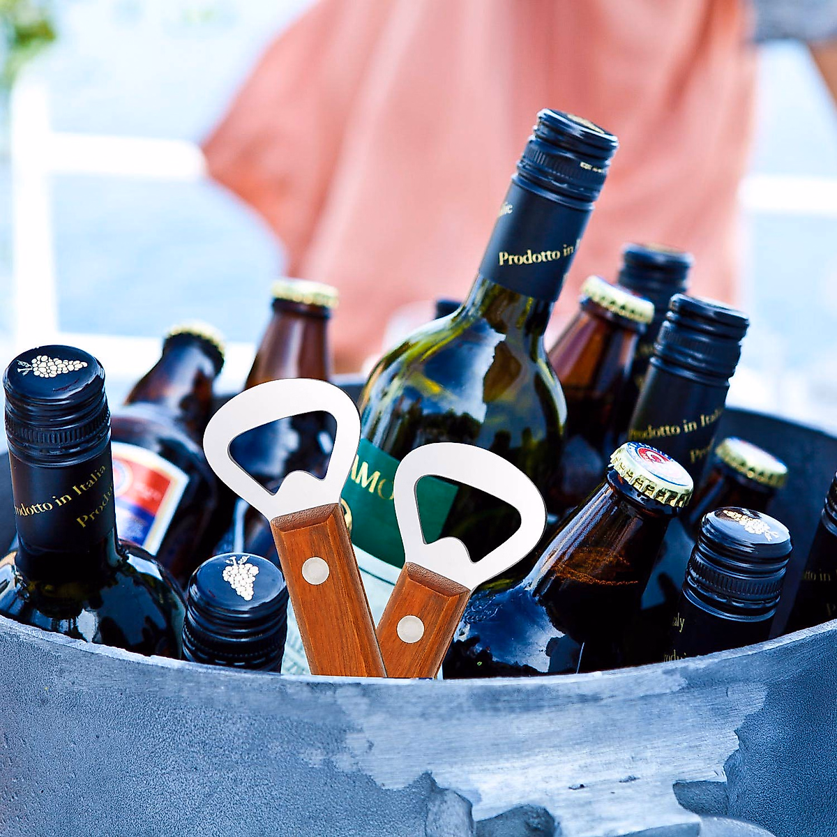 Bottle Punch Can Opener Stainless Steel Beer Bottle Opener Punch Bottle Opener with Wood Handle for Manual Bottles Cans (2, Wood Color)