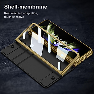 DEMCERT for Samsung Galaxy Z Fold 5 Case with [Fold5 Edition S-Pen Slot], Military Armor Cases Full Body Protective Anti-Scratch Hard Slim Leather Bracket Case with Screen Protector (Brown)