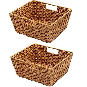 Kovot Woven Wicker Storage Baskets with Built-in Carry Handles - 9.75" L x 8.5" W x 4.5" H (2-Pack)