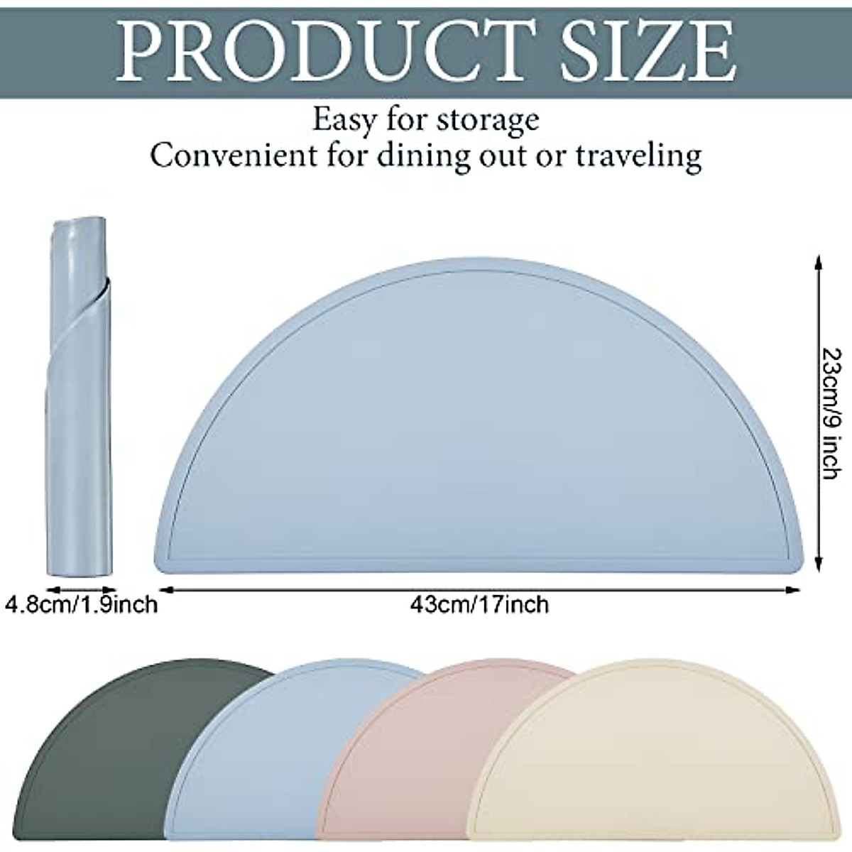 4 Packs Silicone Placemats for Baby Non Slip Placemats for Kids Toddlers Food Table Mats Portable Toddlers Placemats for Dining Table, 4 Colors(Gray, Apricot, Blue, Pink)