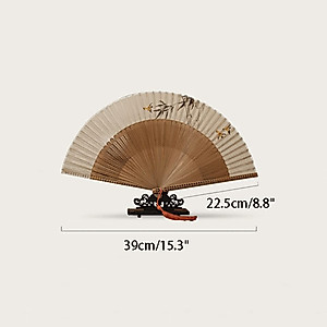 Portable Folding Fan Hand Held Fans Silk Bamboo Folding Fans Flower Printed Fans Handheld Folded Dance Fans Vintage for Women and Men Gifts Handheld Folding Fan (Color : Ink Lotus)