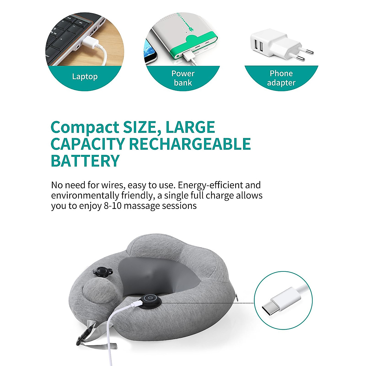 DEMEYATH Inflatable Travel Neck Pillow with Heat,Cordless Rechargeable Neck Pillow for Pain Relief Deep Tissue,Intelligent Portable 3D Shiatsu Kneading Massager for Traveling, Home,Airplane,Office