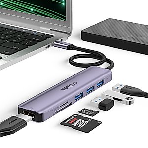 YGYOYF USB C Hub Multiport Adapter 6 in 1 USB-C to HDMI Portable Dongle with 4K HDMI USB 3.0 Port SD/TF Card Reader,Compatible for MacBook Pro/Air XPS More Type C Devices(Space Gray)