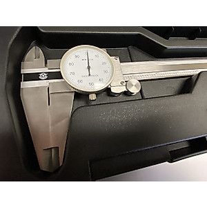 Dial Caliper, 0.1" per Rev, 0-12" Range, 0.001" Accuracy, White Face, Fitted in Platic Case