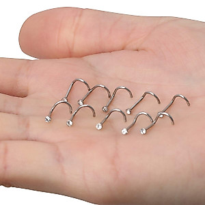 CrazyPiercing 12pcs Wholesale Lot Bling-Bling Crystal Rhinestone Stainless Steel Body Piercing Jewelry Nose Ring, Hypoallergenic, 20 Gauge