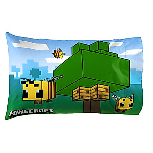 Jay Franco Minecraft Busy Working Bees 1 Pack Pillowcase - Double-Sided Super Soft Bedding
