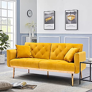 Keainvren Convertible Sleeper Sofa,63" Velvet Loveseat Adjustable Modern Couch,Accent Tufted Sofa Bed with Metal Feet Fort Futon Bed for Indoor,Home,Living Room,Apartment, Bedroom,Office