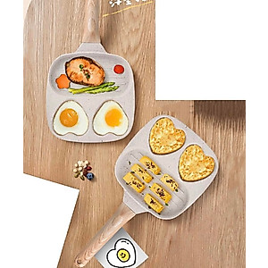 BB Tigger 3-Cup Egg Pan,3 Section, Versatile Breakfast Skillet, Omelette Pan, Omelette Skillet, Bacon pan, Sausage pan, hot dogs pan, Pancake Pan, 3-in-1 egg pan, 19cm*38.5cm, Off-White