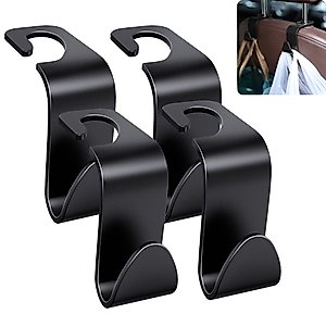 Ouzorp 4 Pack Car Seat Headrest Hooks, Hook Hanger Storage Organizer for Purse Coats Umbrellas Grocery Bags Handbag, Car Interior Accessories