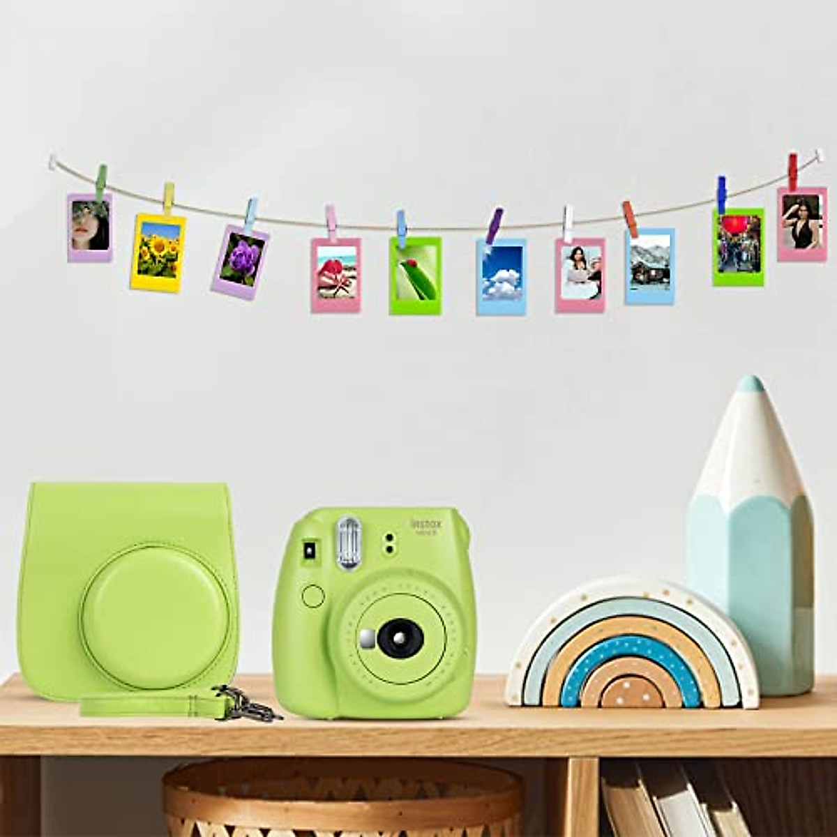 FujiFilm Instax Mini 9 Instant Camera + Fujifilm Instax Mini Film (60 Sheets) Bundle with Deals Number One Accessories Including Carrying Case, Selfie Lens, Photo Album (Lime Green)