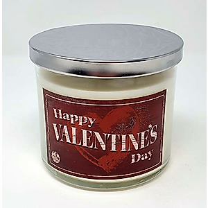 Happy Valentine's Day Candle ~ Winter Candy Apple Scented 3 Wick Jar Candle ~ Rustic Vintage Candle