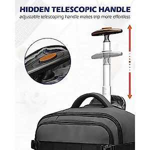 Hynes Eagle 2 in 1 Rolling Backpack 42L Backpack with Wheels Airline Approved Carry on Luggage Laptop Travel Backpack for Women Men Grey with 20L Personal Item Underseat Bag Black