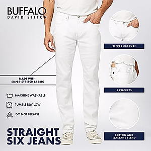 Buffalo David Bitton Men's Straight Six Fashion Jean, Pure White, 33W x 34L