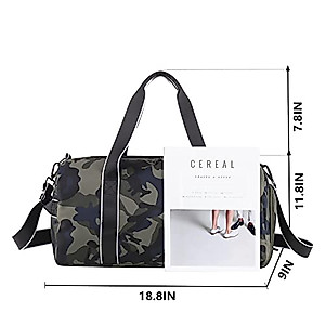 mezhsa Kids Overnight Duffle Bag Girls Boys Sports Gym Bag with Shoe Compartment Wet Pocket Camouflage travel bag (ArmyGreen)