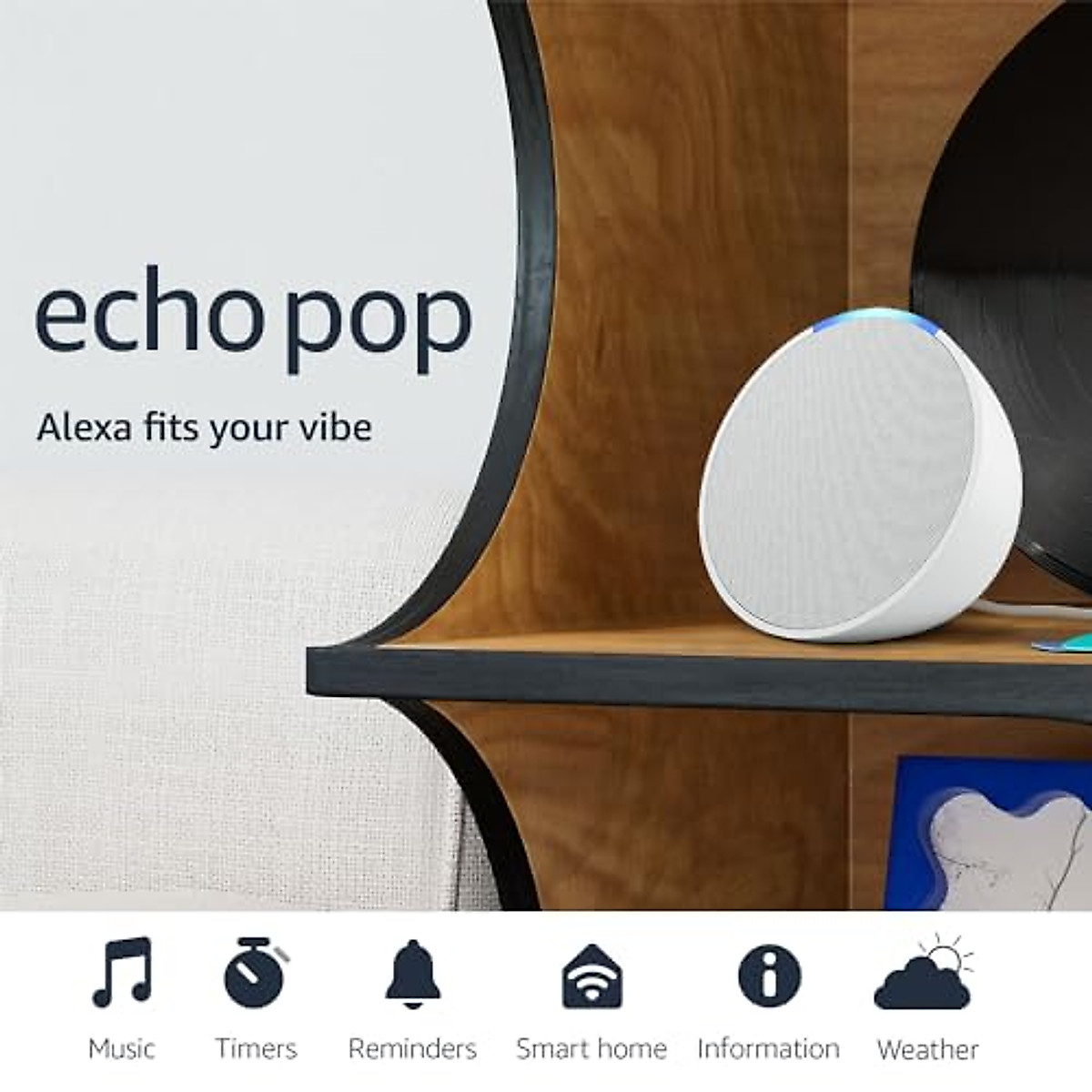 Amazon Echo Pop (newest model), Our smallest Alexa speaker, Fits in any room, Glacier White